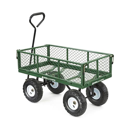 Gorilla Carts GOR400-COM Steel Garden Cart, Steel Mesh Removable Sides, 3 cu ft, 400 lb Capacity ...