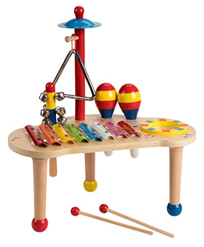 Musical Toys - Kids Band Set with Mini Desk, Pretend Play Wooden Music ...