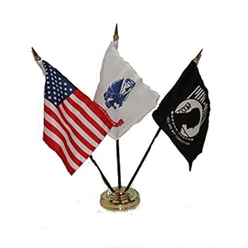 Amazon.com : USA / Army White / Pow Mia 3 Flags 4"x6" Desk Set Table ...
