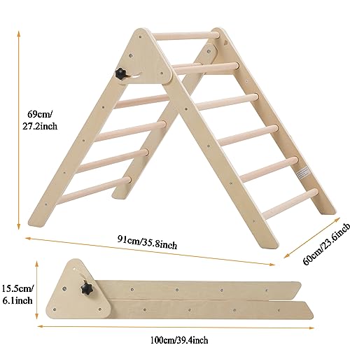 Upgraded Version Foldable Wooden Climbing Triangle with Sliding Ramp, 3 ...