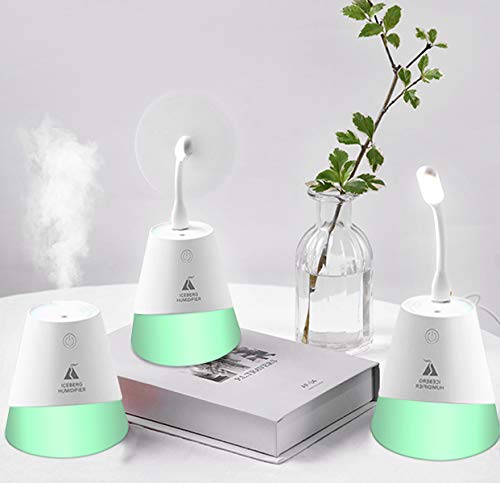 hksod Small Humidifier, 3 in 1 Desk Humidifier with USB Fan, USB Light ...