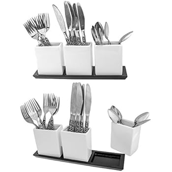 Amazon.com: Bamboo Wooden Utensil Caddy Flatware - Holder for Spoons ...