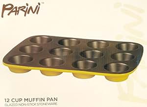 Amazon.com: Parini 12 Cup Muffin Pan Glazed Non-Stick Stoneware-Yellow ...