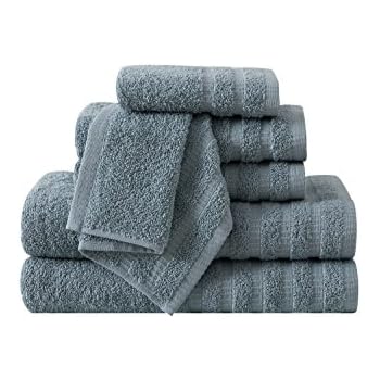 Amazon.com: VCNY Home Wide Ribbed Bath Towels Set 6 Piece Slate Blue ...