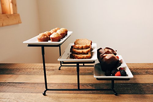 Food Serving Tray Set: 3 Tier Metal Display Stand with 3 White ...