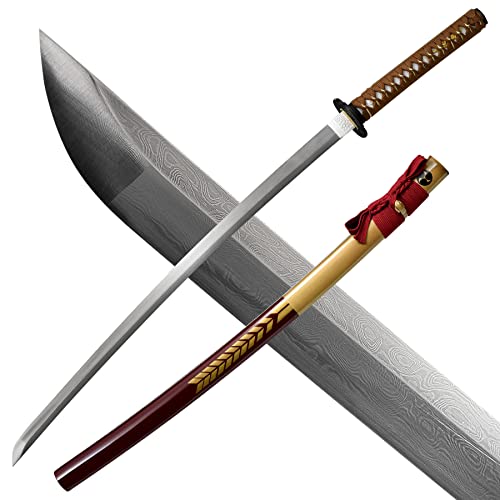 entez Katana Real Sharp Full Tang Samurai Sword Real Damascus Steel ...