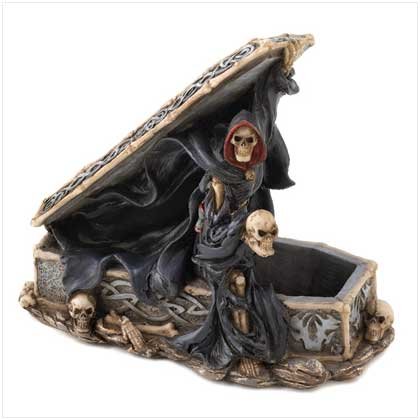 Amazon.com: Doom Bringer Grim Reaper Skull Casket Figurine Decor ...