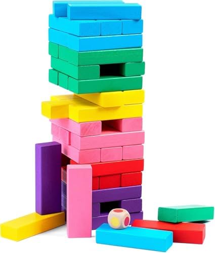 ECVV Wooden Blocks Stacking Games, 54PCS Tumbling Stacking Blocks Game ...