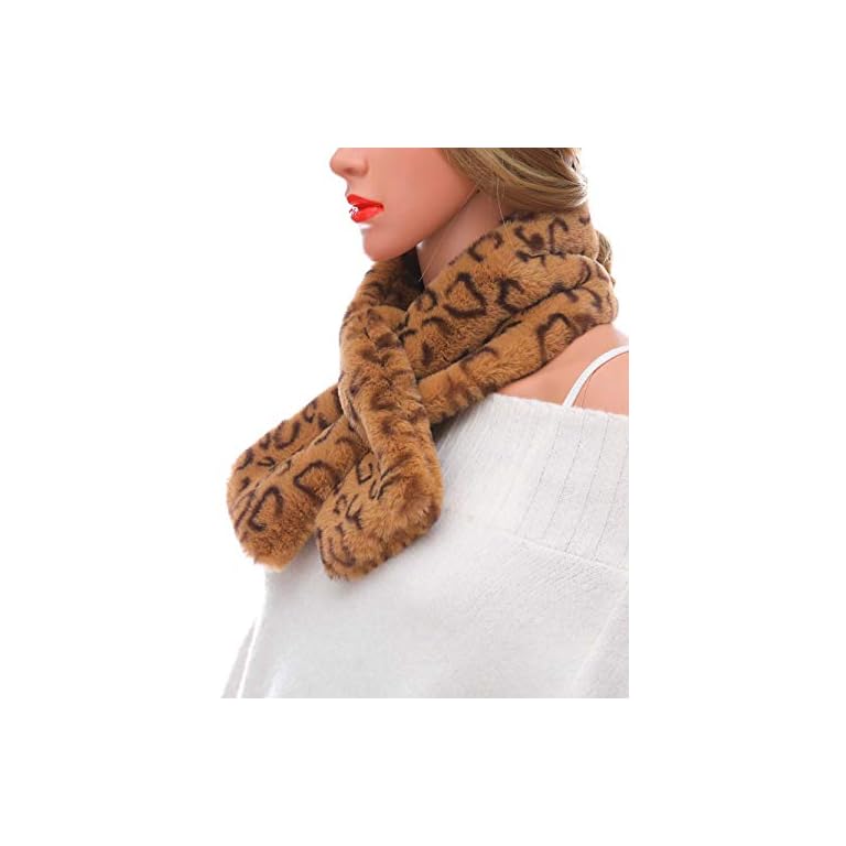Jovono Women's Winter Fake Faux Fur Scarf Collar Leopard Plush Shawl ...