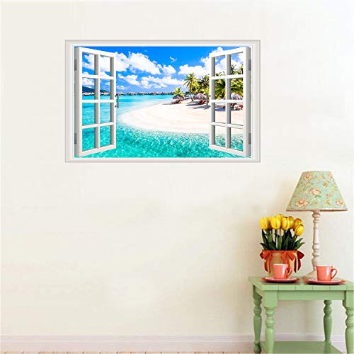 3D Beach Seascape Fake Windows Wall Stickers Removable Faux Windows ...