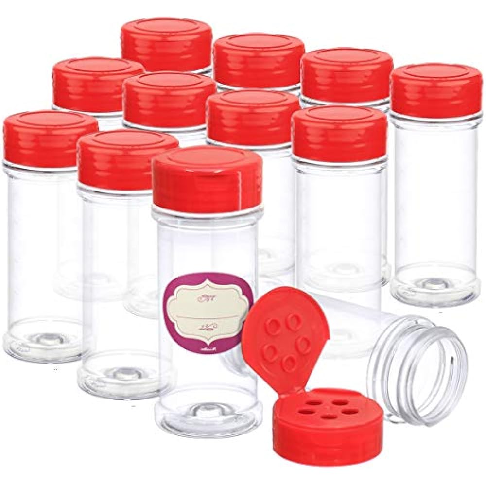 Case 12 6 Oz Empty Plastic Spice Bottles Unique Water resistant Labels 