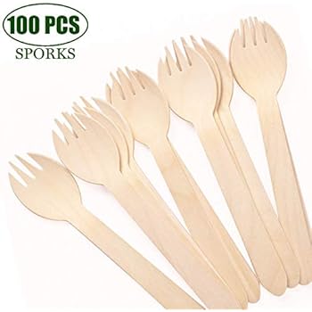 Amazon.com: Mini Wooden Sporks, Cute Forks/Spoons 2 in 1 Combo ...