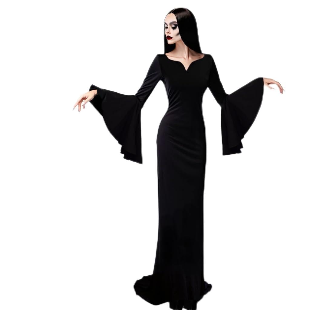 Women's Vintage Adams Dress Gothic Witch Long Halloween Wednesday ...
