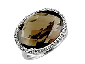 Amazon.com: Ladies Diamond & Smoke Topaz Ring in 14K White Gold (TCW 13 ...