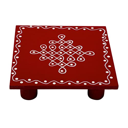 Small Indian Traditional Red Pooja Chowki Aasan, Bajot, Table, God Idol ...