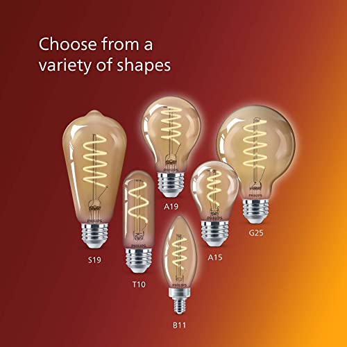Philips LED Vintage Flicker-Free Amber Spiral A19, Dimmable, Eyecomfort ...