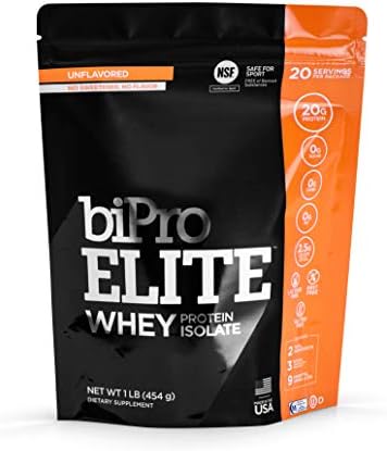 BiPro Elite 100% Whey Isolate Protein Powder, Unflavored, 1 Pound - NSF ...