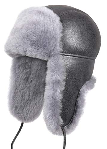 Zavelio Unisex Shearling Sheepskin Leather Aviator Russian Ushanka ...
