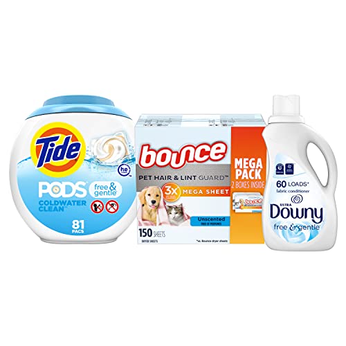 Hypoallergenic Bundle: Tide PODS Free & Gentle Pods + Bounce Pet Mega ...