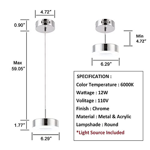 Modern LED Pendant Light, Mini LED Pendant Lighting Fixture with Chrome ...
