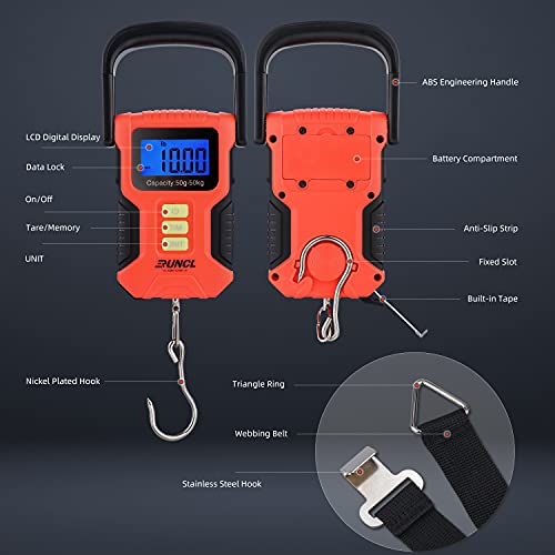 RUNCL Waterproof Fishing Scale with Lip Gripper, Fluorescent Button ...