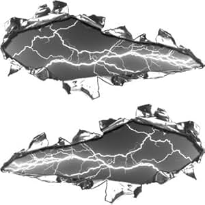 Amazon.com: Ripped Torn Metal Tear Reflective Decals Lightning Gray ...