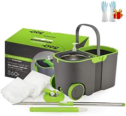 Mop and Bucket,360 Spinning Easy Wring Mop Bucket Walkable with Wheels ...