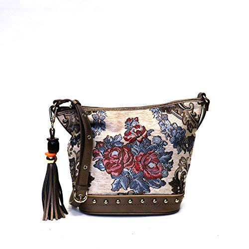 Sharif bags. Sharif 1827 Romantic Floral Tapestry Leather trim Top Zip ...