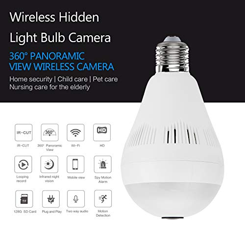Wireless Hidden Light Bulb Camera, VR 360 Panoramic 1536P WiFi Light ...