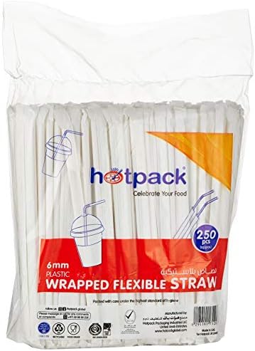 Hotpack Disposable Wrapped Plastic Drinking Straws - 6mm, 250 Pcs ...