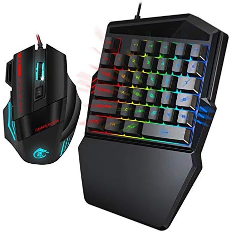 One Handed Gaming Mouse Keyboard Combo, LED Color Backlight 5500DPI ...