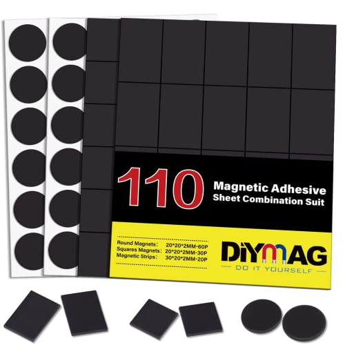 DIYMAG 110 Piece Magnetic Adhesive Sheet Combination Suit (Round ...