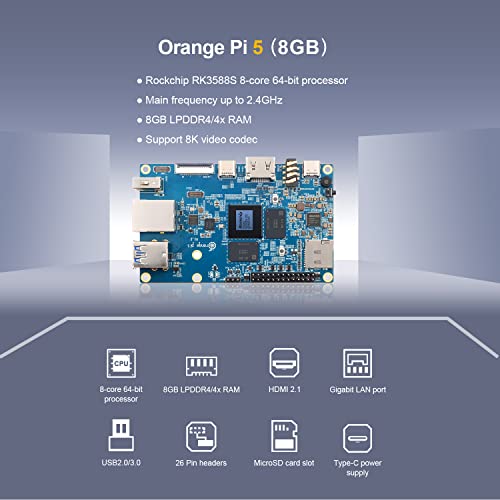 Orange Pi 5 8GB LPDDR4 Rockchip RK3588S Octa-core ARMR 64 Bit 8nm LP Process With QSPI Nor FLASH ...