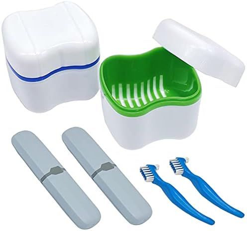 Platonee Denture Cup Kit, 2 Denture Case with 2 Denture Toothbrush & 2 ...
