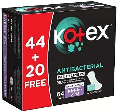 Kotex Liners, Antibacterial Long, 44+20 Free Panty Liners price in UAE ...
