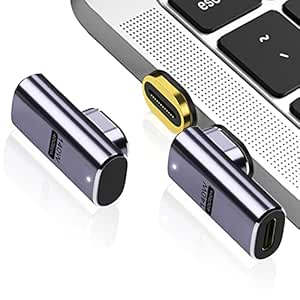 AreMe 140W Magnetic 90 Degree Adapter (2 Pack), Right Angle USB-C Male to USB-C Female 40Gbps ...