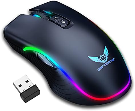 Wireless Gaming Mouse, RGB LED Backlit Mouse with USB Receiver, 4 DPI ...