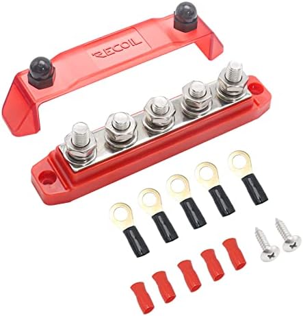 RECOIL BB5R Busbar 5 x 3/8” Studs Power Distribution Block with Ring Terminals, Red price in ...