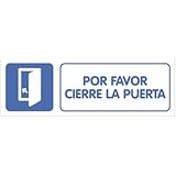CERRAR LA PUERTA. CARTEL LETRERO ADHESIVO 18 X 6 CMS. PLACA ADHESIVA ...