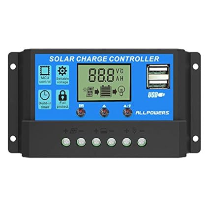 ALLPOWERS 20A Solar Charger Controller Solar Panel Battery Intelligent Regulator with USB Port ...