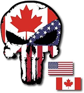 Amazon.com: 3 Pack Canada USA Punisher Skull Canadian American Flag Vinyl Decal Stickers Car ...