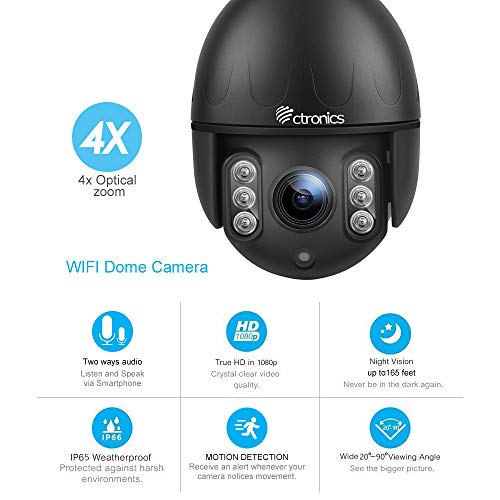 Ctronics PTZ Camera Outdoor,1080P WiFi Security IP Camera, 355° Pan 120 ...