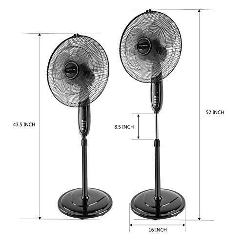 Aigostar Pedestal Fan, 16" Double Blade Electronic Oscillating Pedestal ...