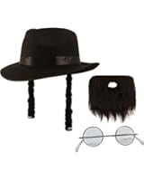 JEWISH RABBI HAT + BEARD + GLASSES FANCY DRESS SET ORTHODOX BLACK HAT ...