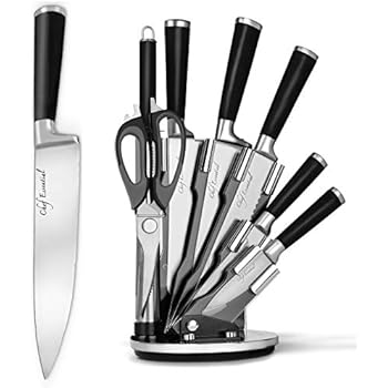 Amazon.com: Knife Set with Rotating Block, Best Kitchen Gift, Stainless ...