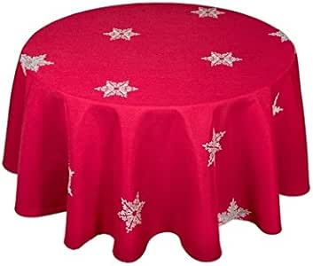 Amazon.com: Glisten Snowflake Embroidered Christmas Round Tablecloth ...