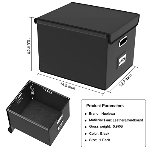 Huolewa Upgraded File Organizer Box with Lid, Collapsible Faux Leather ...