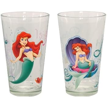 Amazon.com | Disney Glass Ariel Tumbler, 16-Ounce, Set of 2: The Little ...