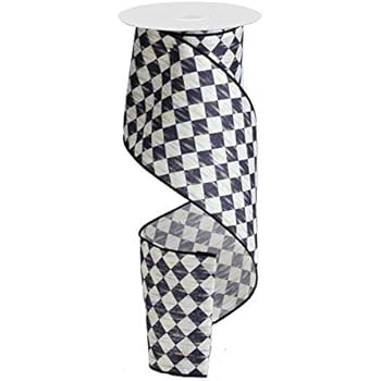 Amazon.com: Black and White Check Ribbon, 2.5" Wide x 10 Yards, Wired ...