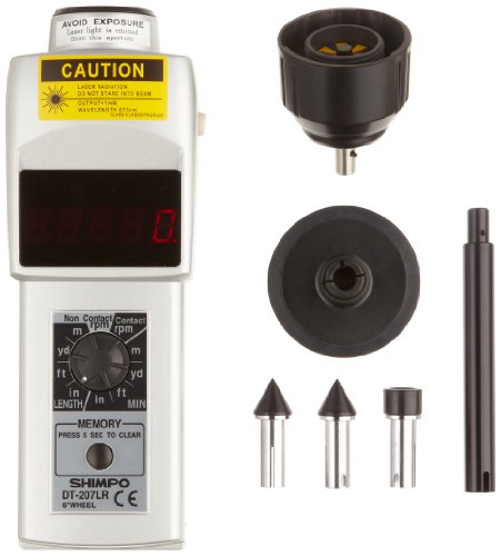 Shimpo DT-207LR Handheld Tachometer with 6" Wheel, LED Display, 6 ...